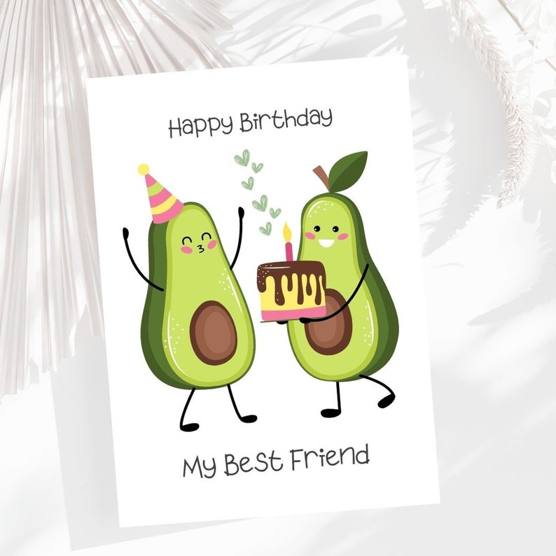 Digital Birthday Card With Cute Avocados - Sweet Card for Best Friends ...