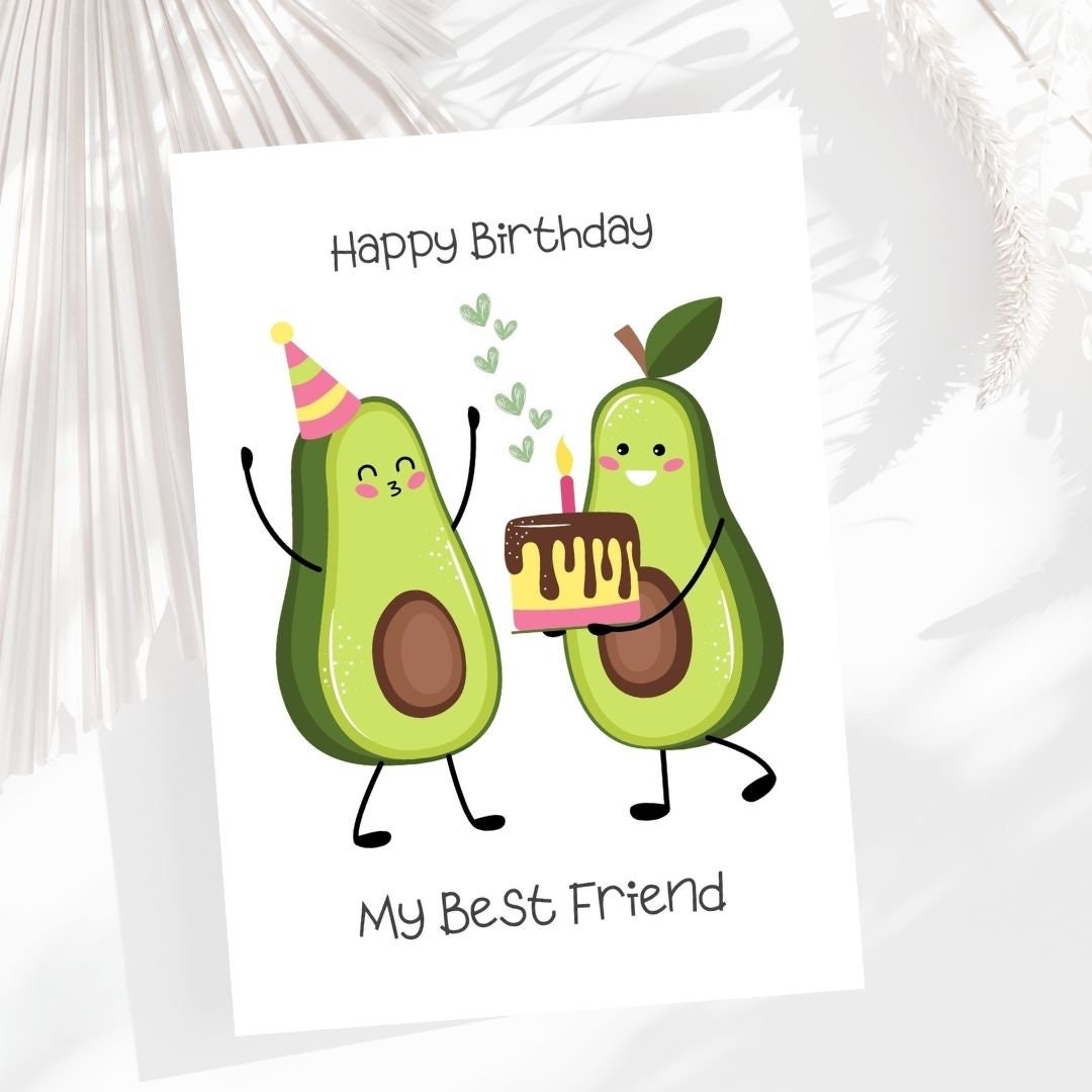Digital Birthday Card With Cute Avocados - Sweet Card for Best Friends ...