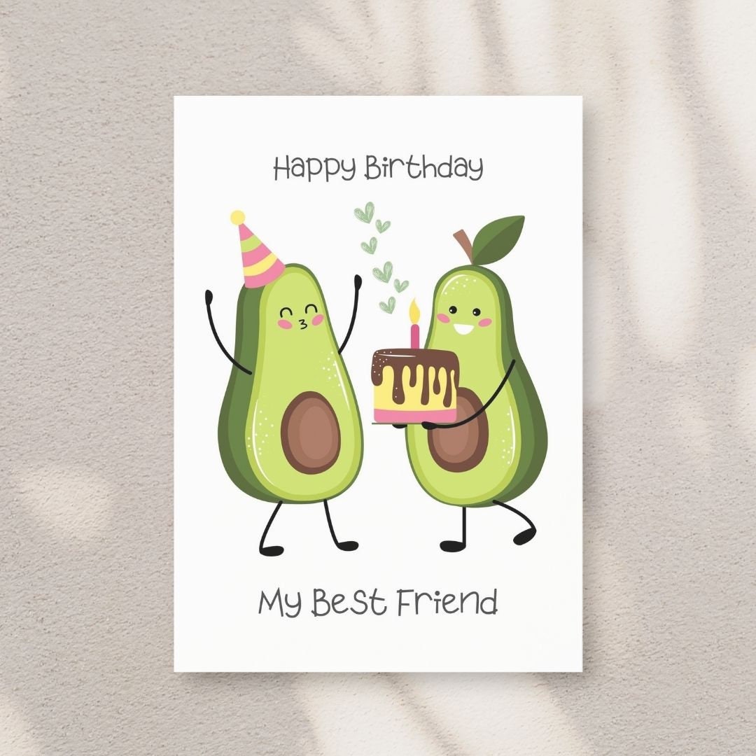 Digital Birthday Card With Cute Avocados - Sweet Card for Best Friends ...