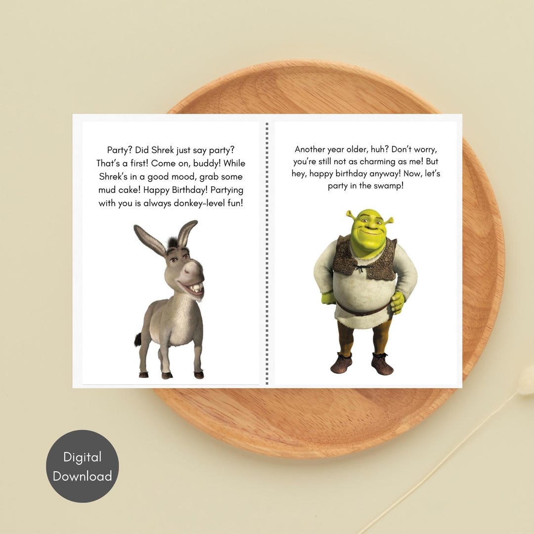 Shrek & Donkey Birthday Card, Foldable Birthday Card, Best Friend ...