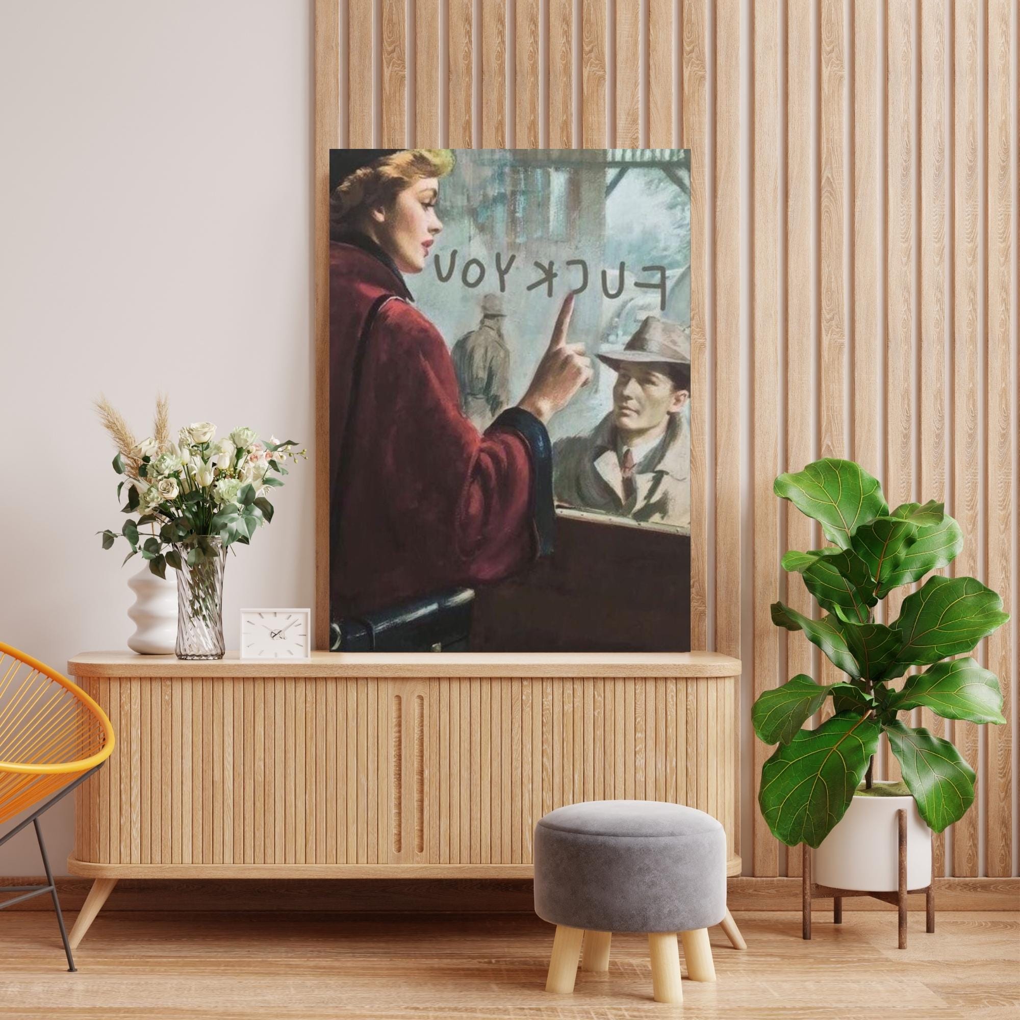 Retro Middle Finger Art Print - Funny Feminist Wall Poster - Bold ...