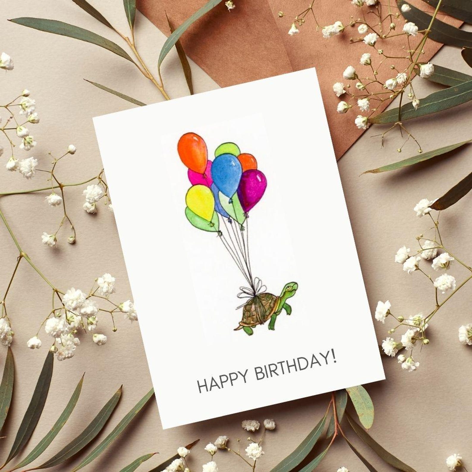 Funny Turtle Birthday Card, Humor-cute Birthday Card, Animal Card ...