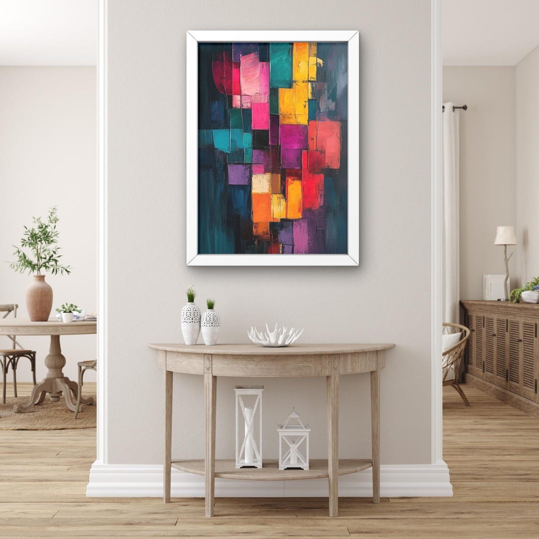 Colorful Abstract Geometric Wall Art – Modern Square Canvas Painting ...