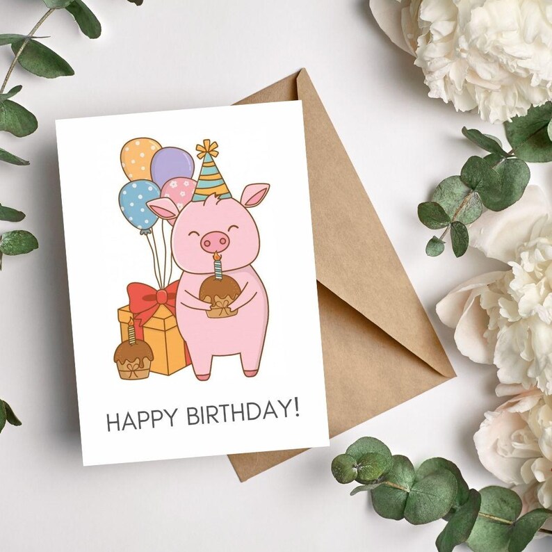 Funny Pig Birthday Card, Birthday Gift Card, Cute-humor Pig Card ...