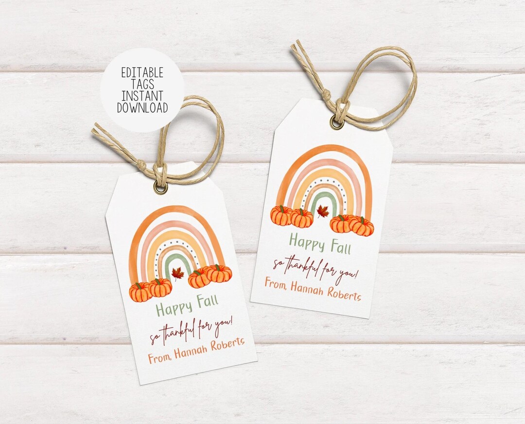 EDITABLE Happy Fall Gift Tag Template Cute Pumpkin Favor Tags School ...
