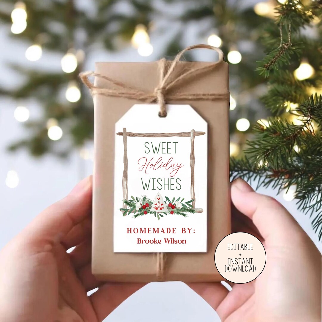 EDITABLE Sweet Holiday Wishes Gift Tag Christmas Baked Goods Gift Tag ...