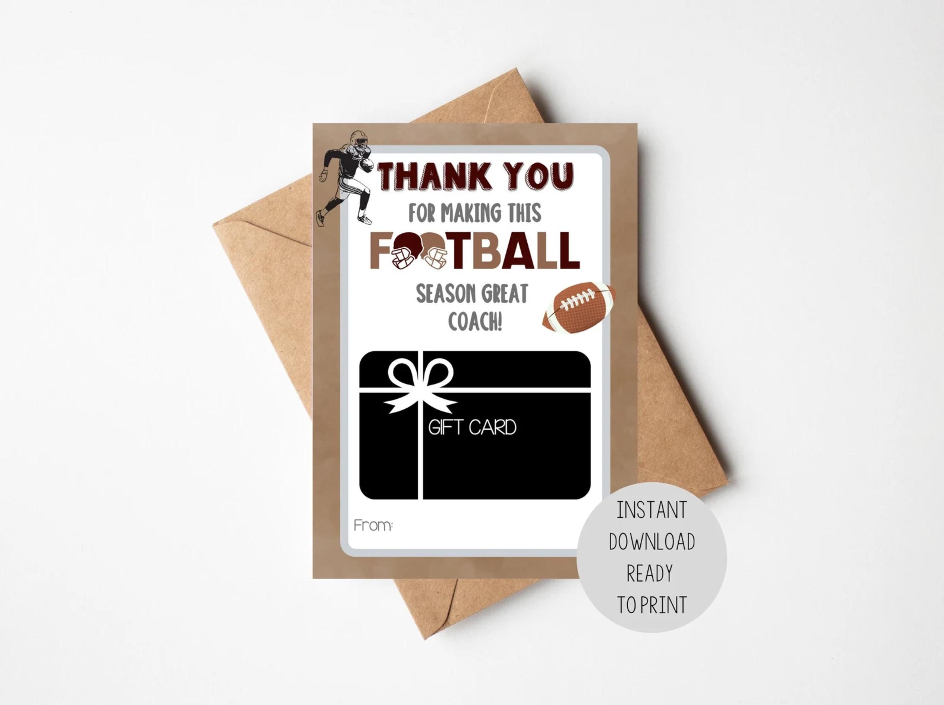INSTANT DOWNLOAD Printable Football Coach Gift Card Holder | Gift for ...