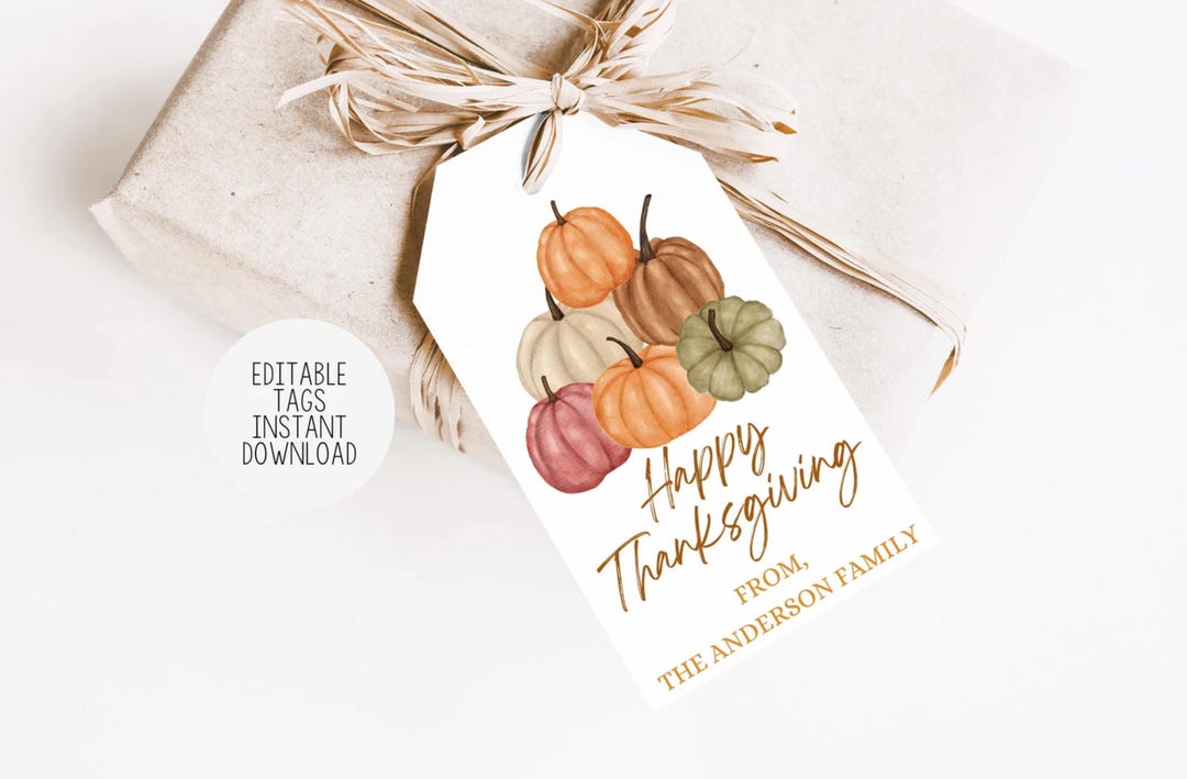 EDITABLE Happy Fall Gift Tag Template | Cute Pumpkin Favor Tags ...