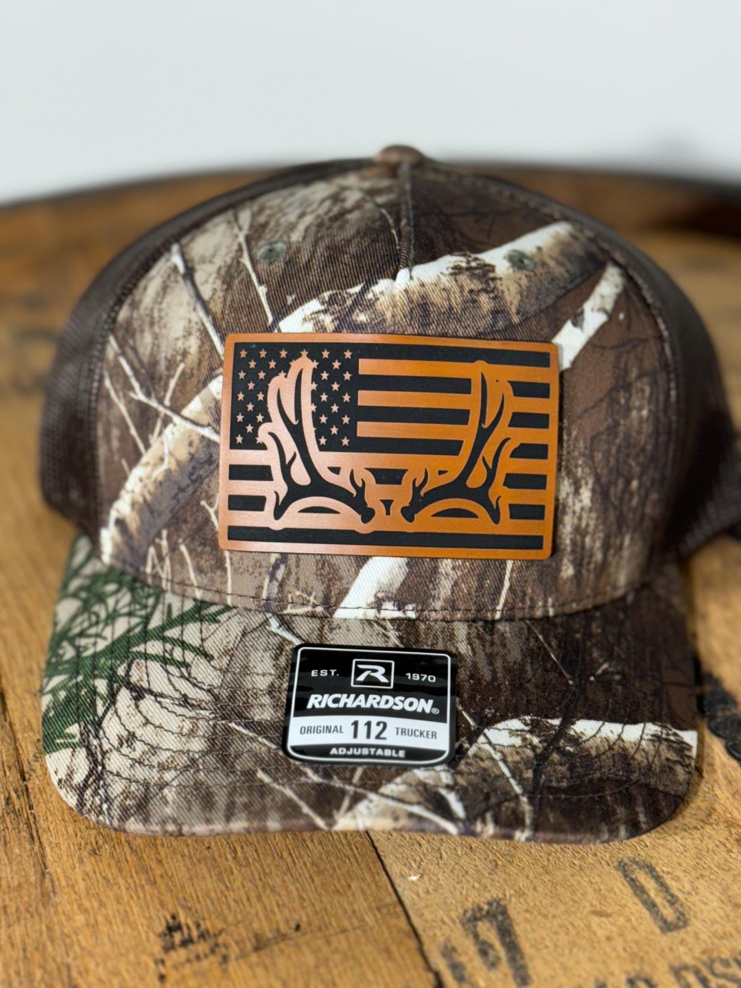 American Flag / Hunting Leather Patch / Deer Antler Hat / NEW R112 ...