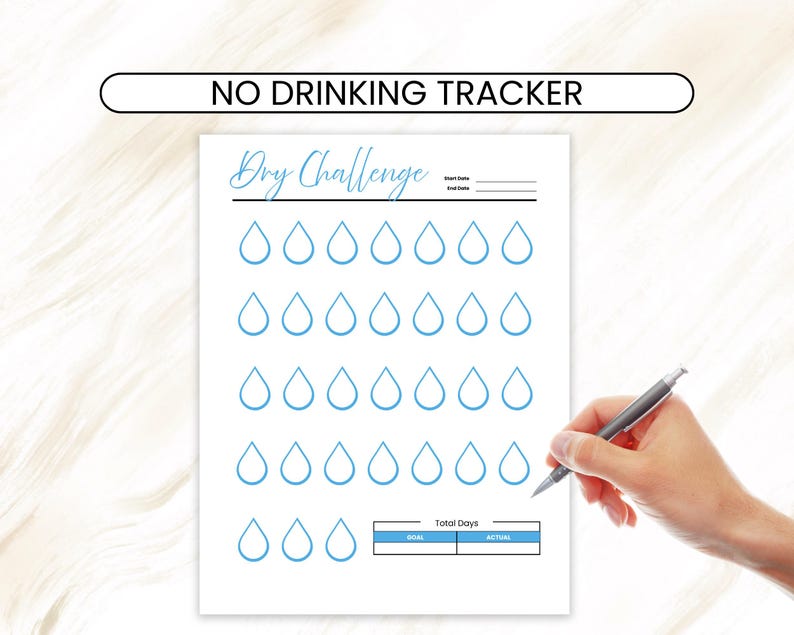 Dry Challenge Tracker Printable, Alcohol-free Days Habit Tracker, No ...