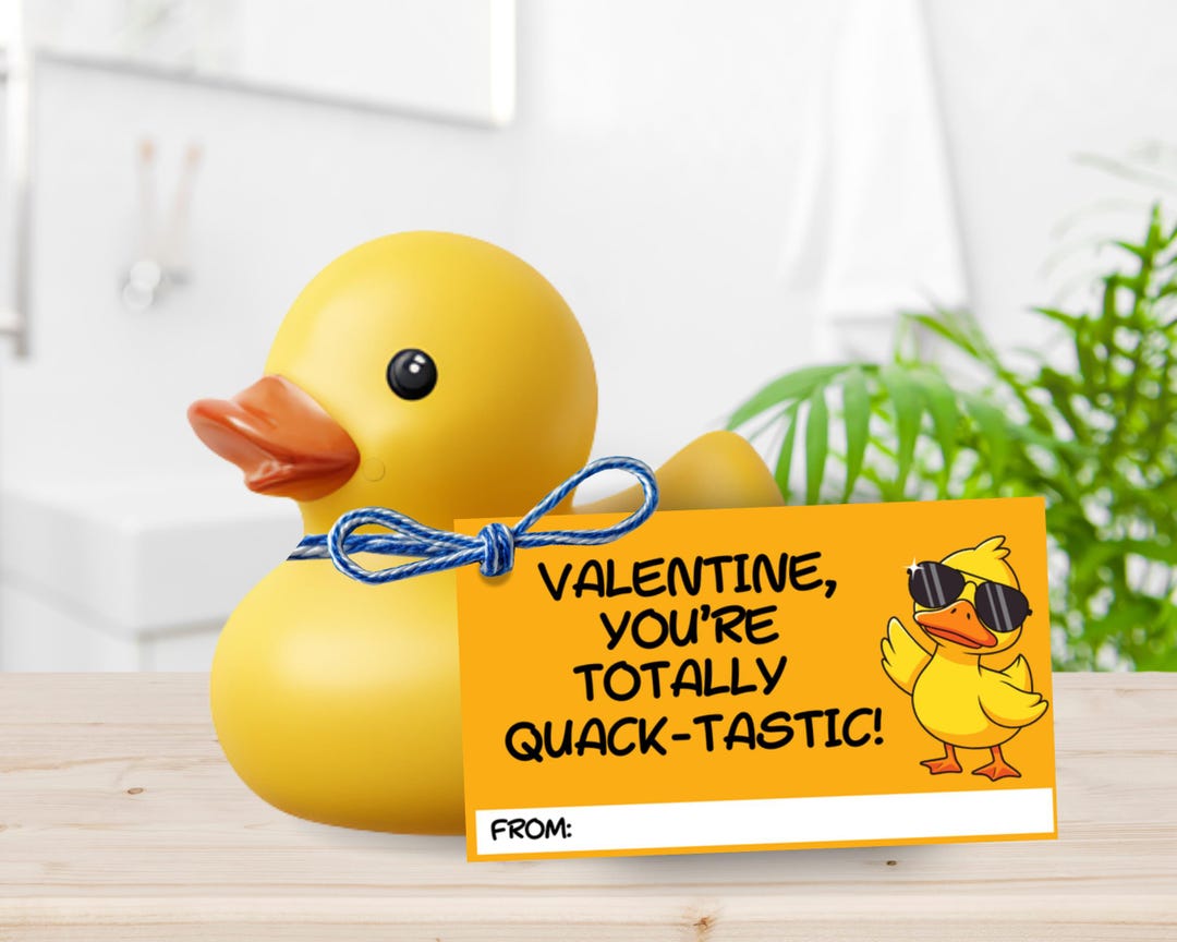 Rubber Ducky Valentine Cards for Kids, Printable Classroom Treat Tag ...