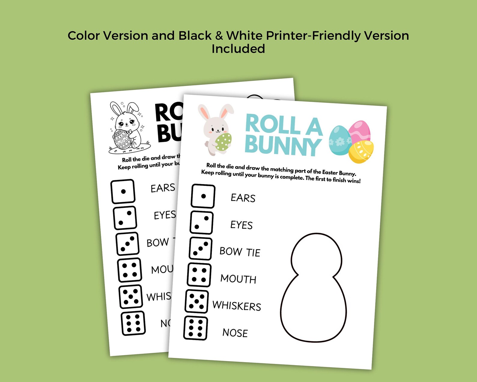 Roll a Bunny Easter Game Printable, Easter Classroom Activity, Spring ...
