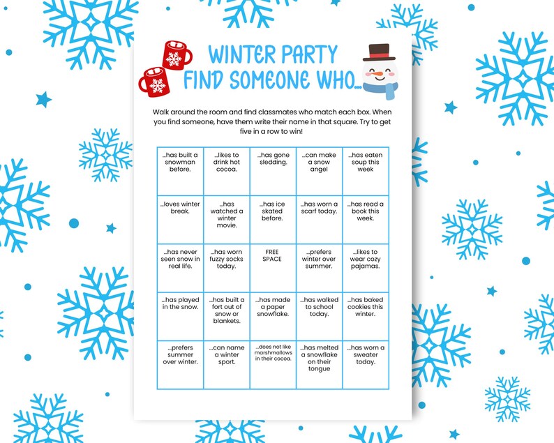 Find Someone Who Printable Game, Editable in Canva Classroom Winter ...