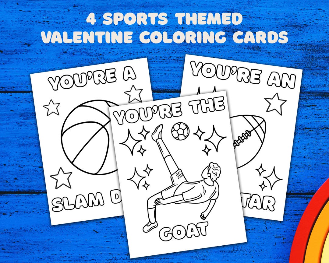 Printable Sports Valentine Cards for Kids, Coloring Page for School ...