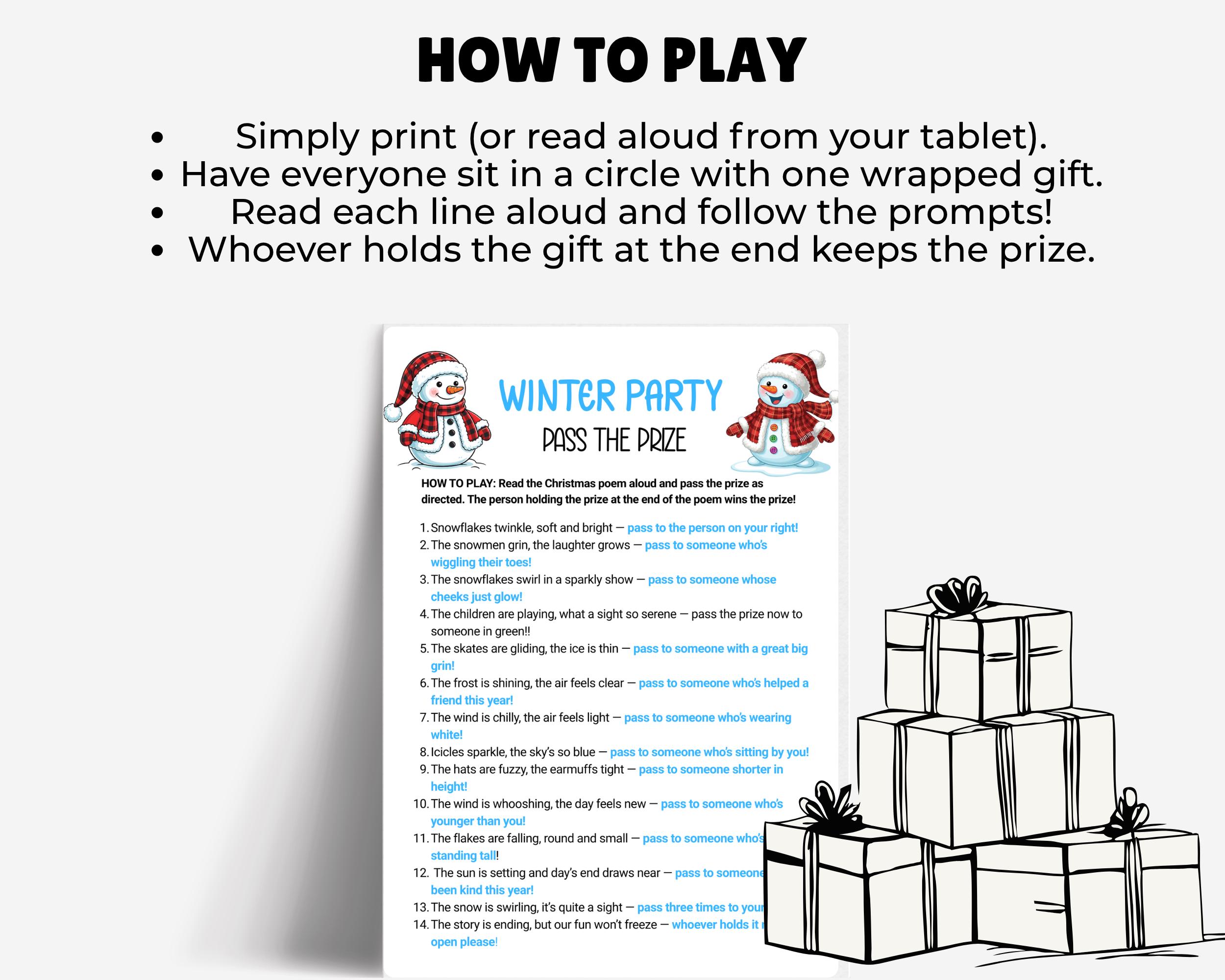 Winter Party Pass the Prize Game, Classroom Printable, School Holiday ...