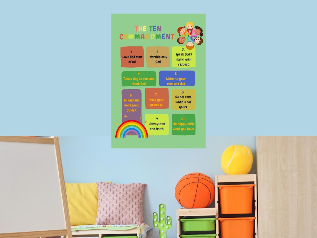 Ten Commandments Poster for Kids Classroom, Texas Law, Rainbow ...