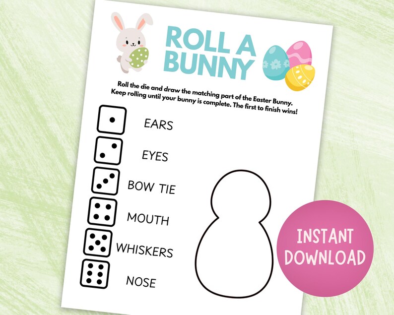 Roll a Bunny Easter Game Printable, Easter Classroom Activity, Spring ...