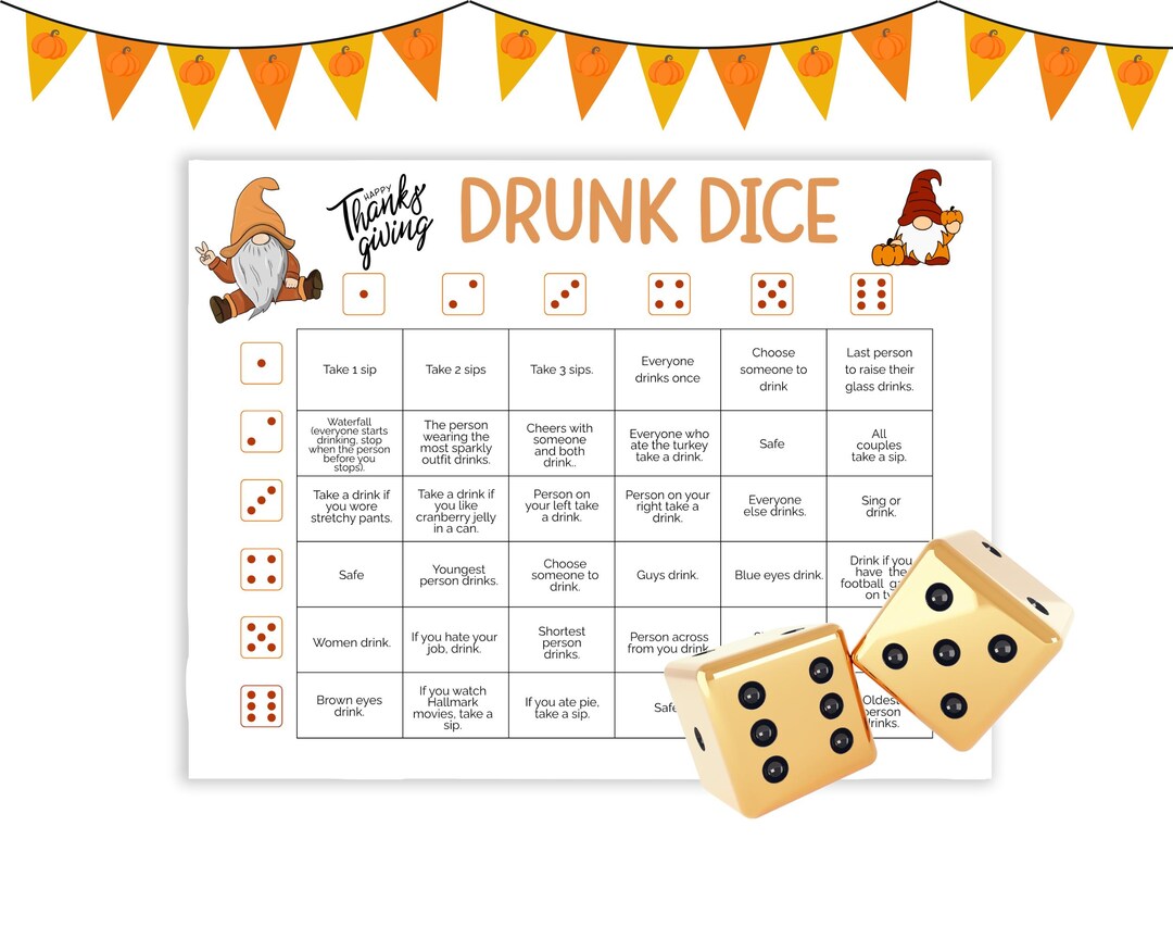 Thanksgiving Drunk Dice Game Printable | Fun Friends Gathering Drinking ...