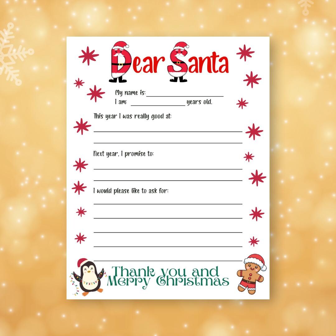 Dear Santa Letter for Kids Printable, Christmas Wish List Template ...