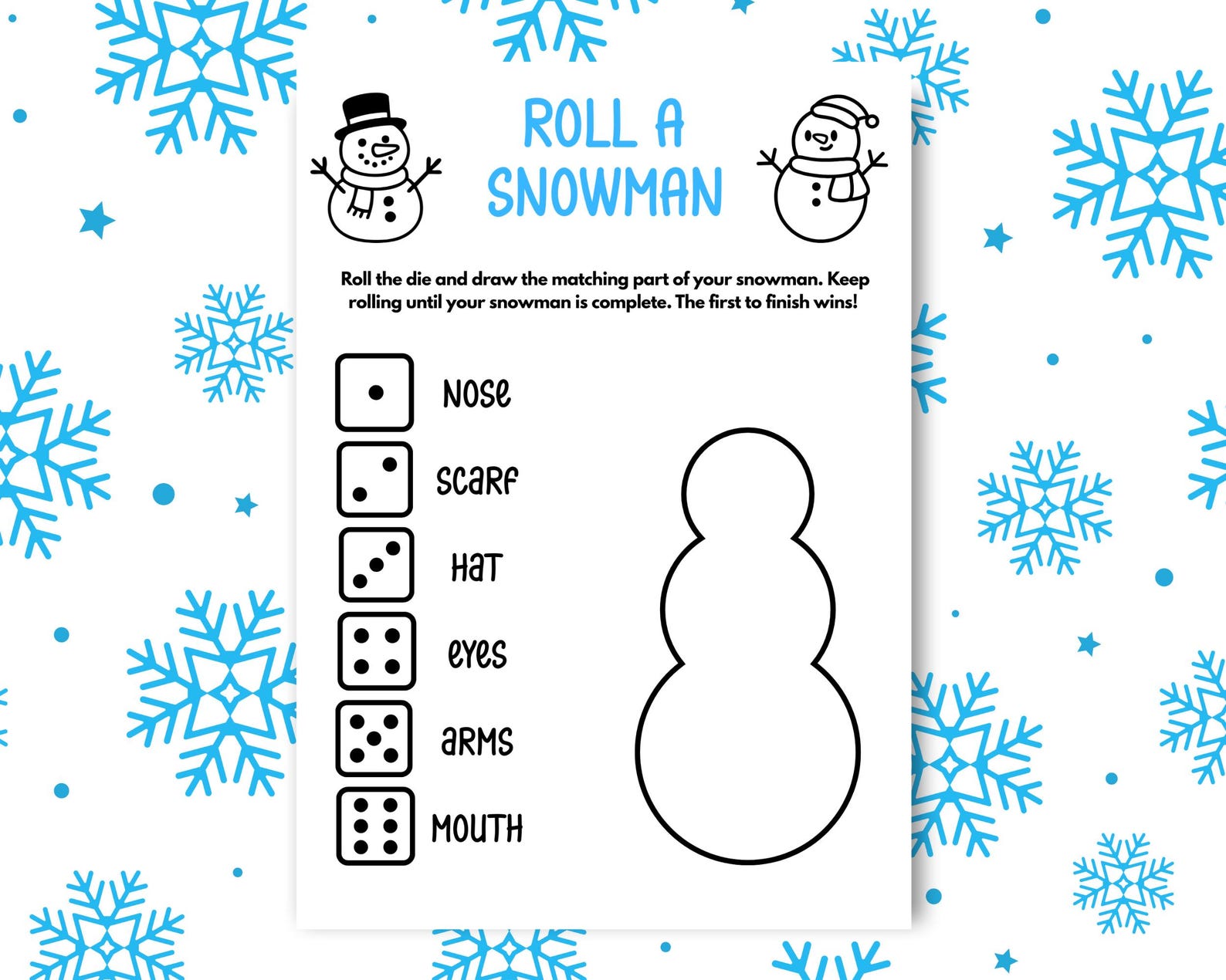 Roll A Snowman Printable Game, Winter Party Dice Activity, School ...
