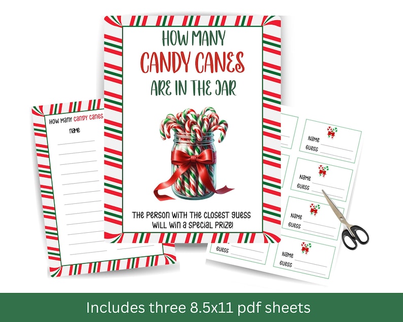 Christmas Candy Cane Guessing Game Printable, Holiday Class Party ...