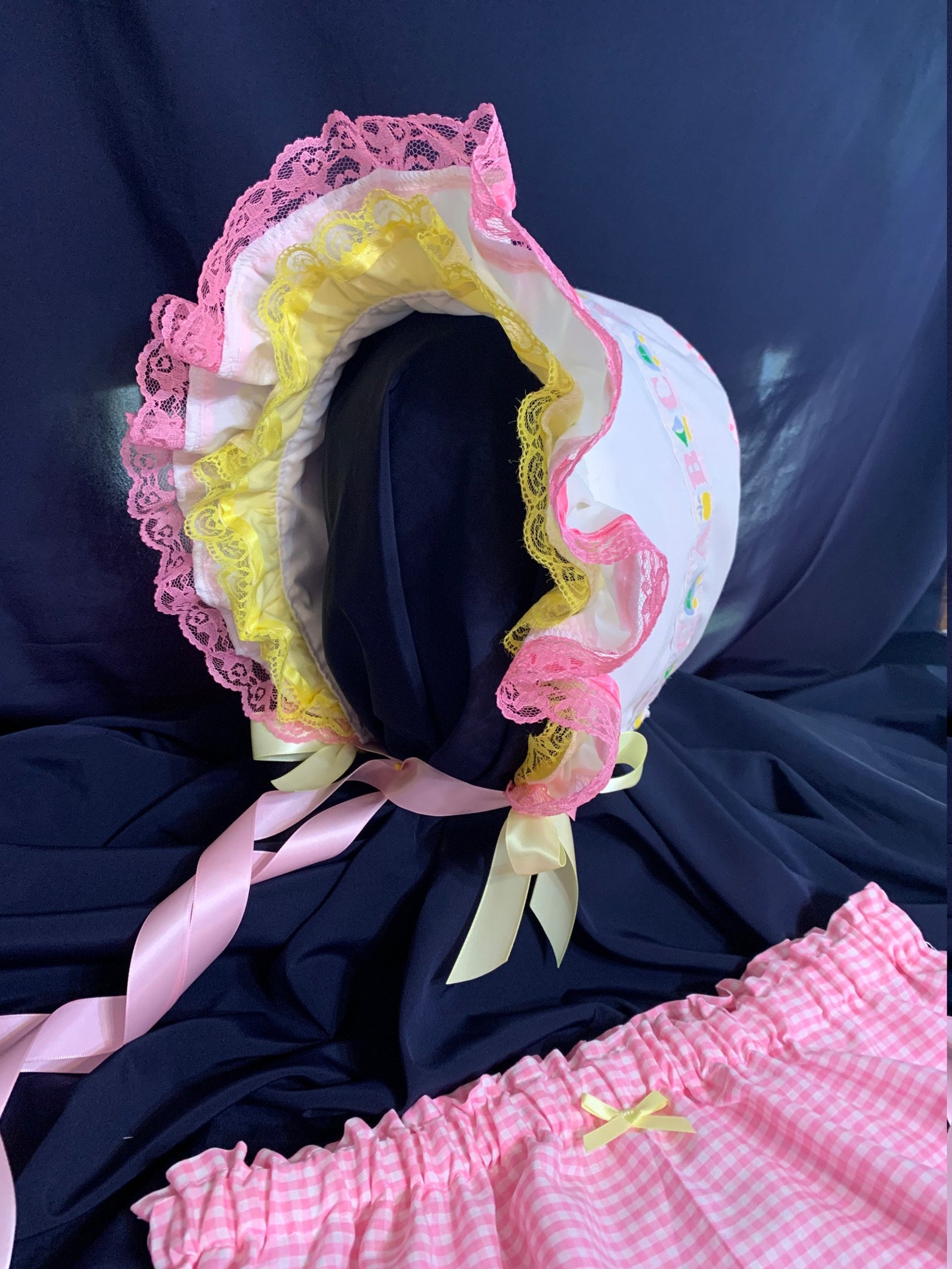 Adult Baby Sissy Littles Abdl ABC BONNET and Pink DIAPER Cover Set My ...