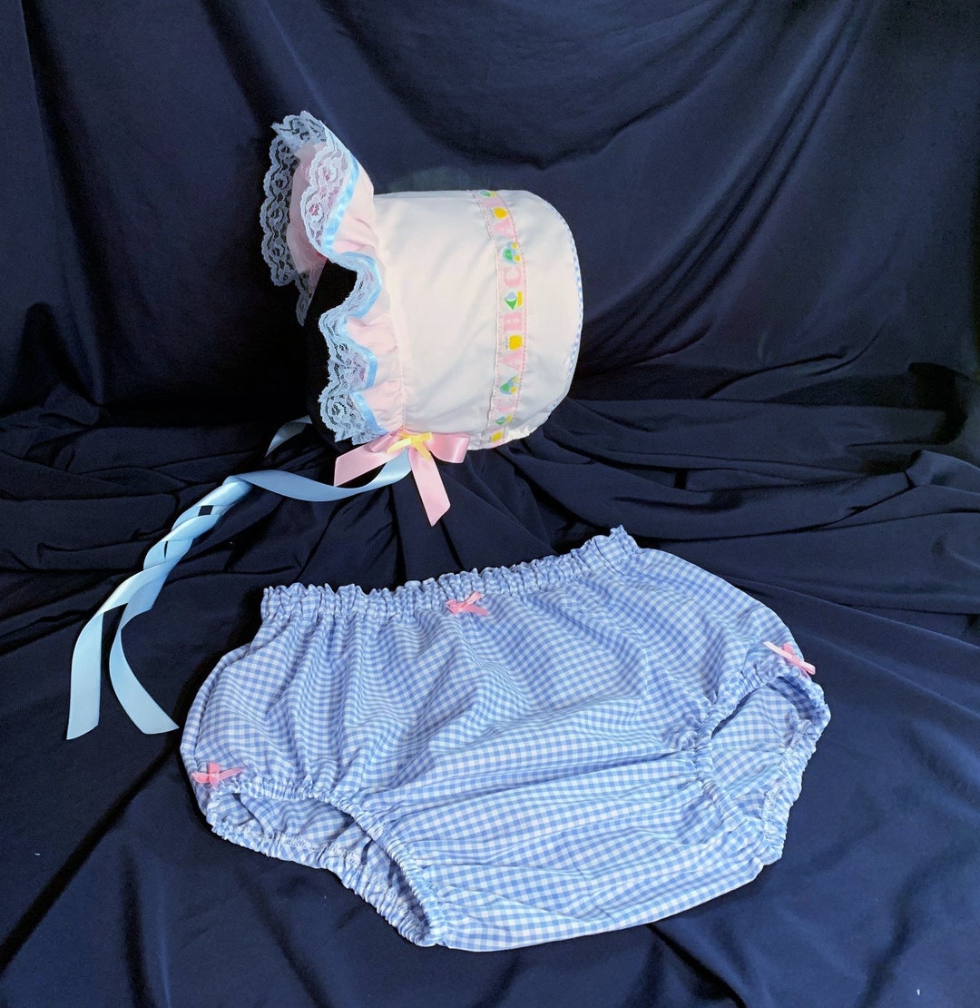 Adult Baby Sissy Little Abdl Blue Gingham Diaper Cover Set With ABC ...