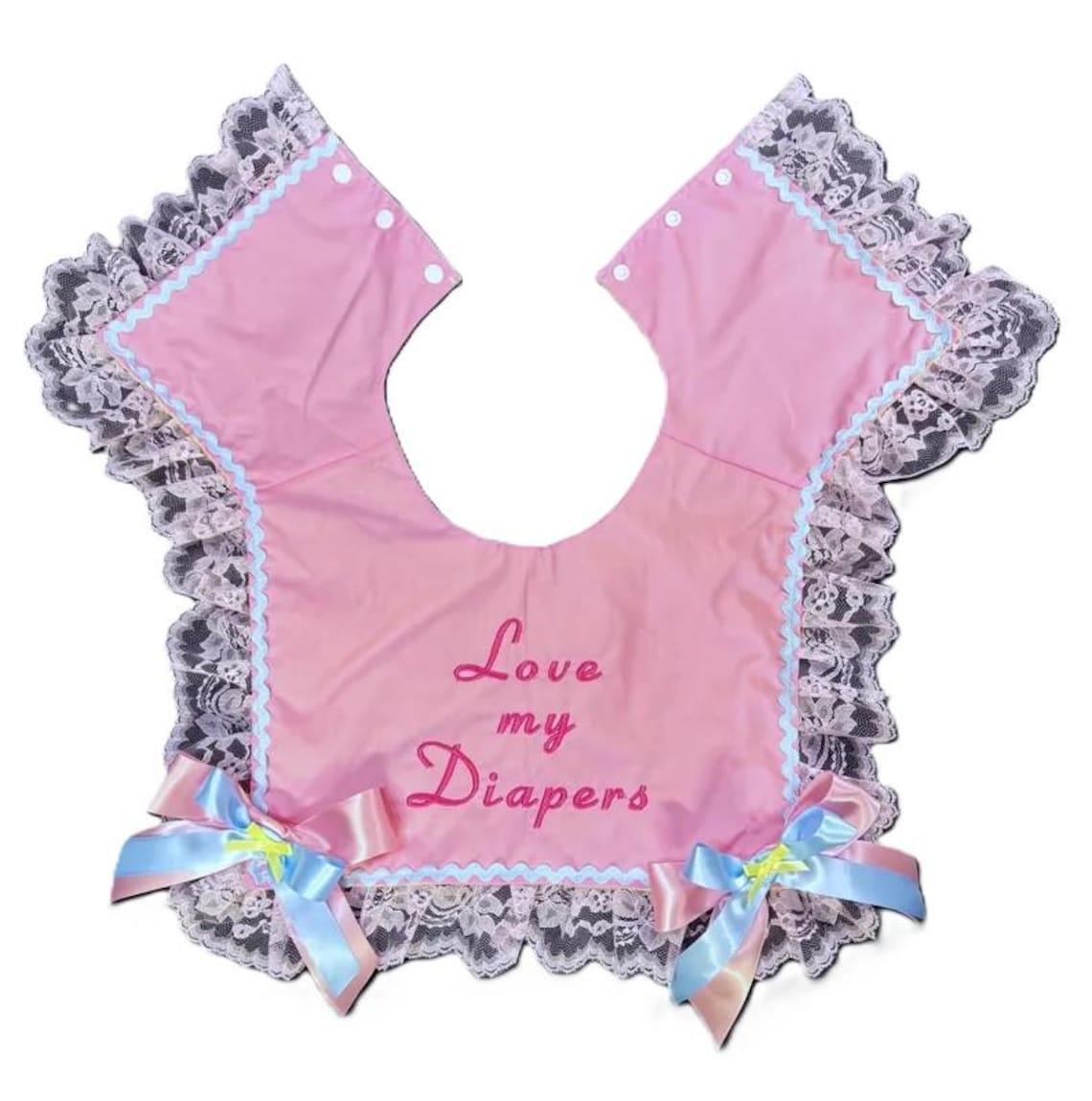 Adult Baby Sissy Abdl Littles LOVE MY DIAPERS Dress Set Embroidered Bib ...