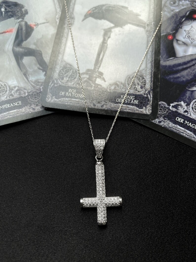 Inverted Cross Silver Pendant Necklace, Satanic Upside Down Cross ...