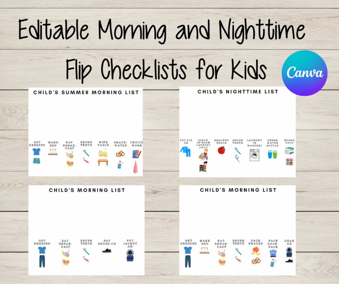 Morning and Nighttime Visual Checklists for Kids, Velcro Checklists ...