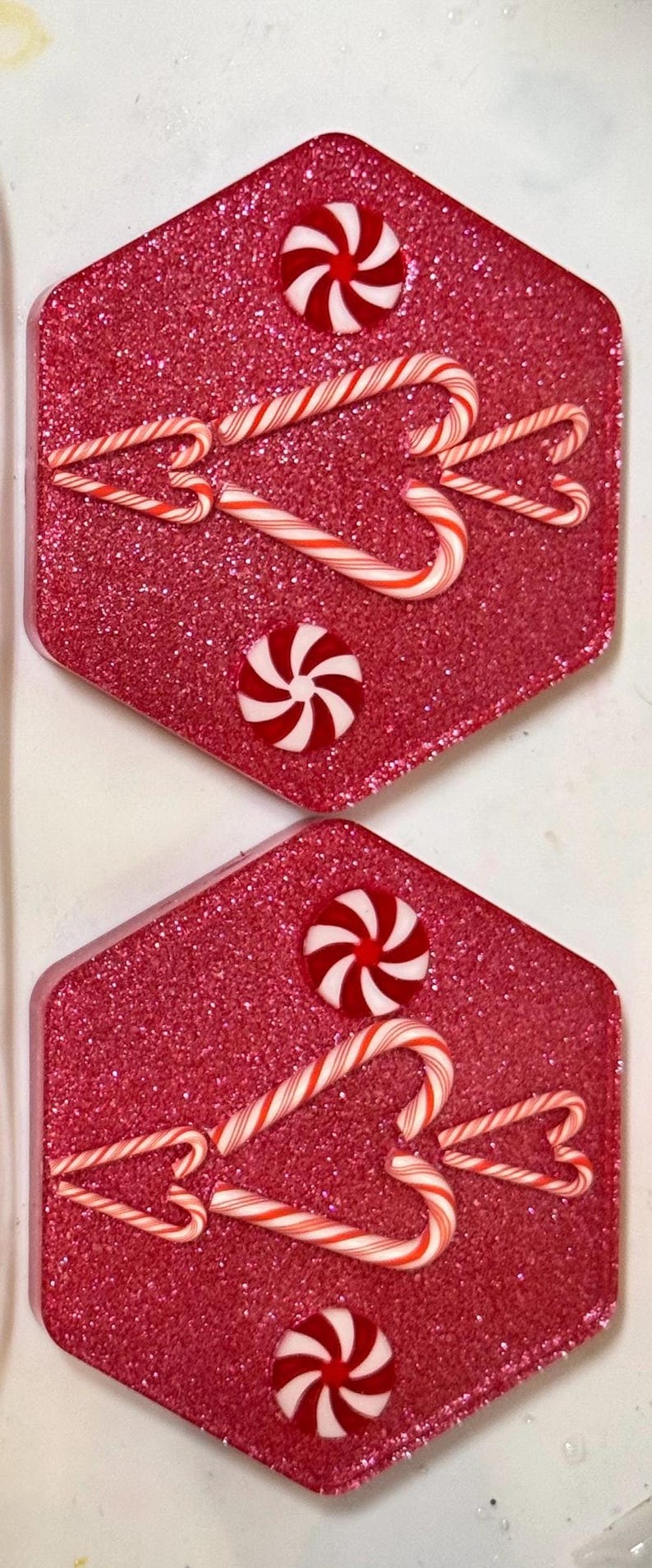 2 Hexagon Shaped Resin Bloom Coasters: Candy Cane Coaster Set, Holiday ...