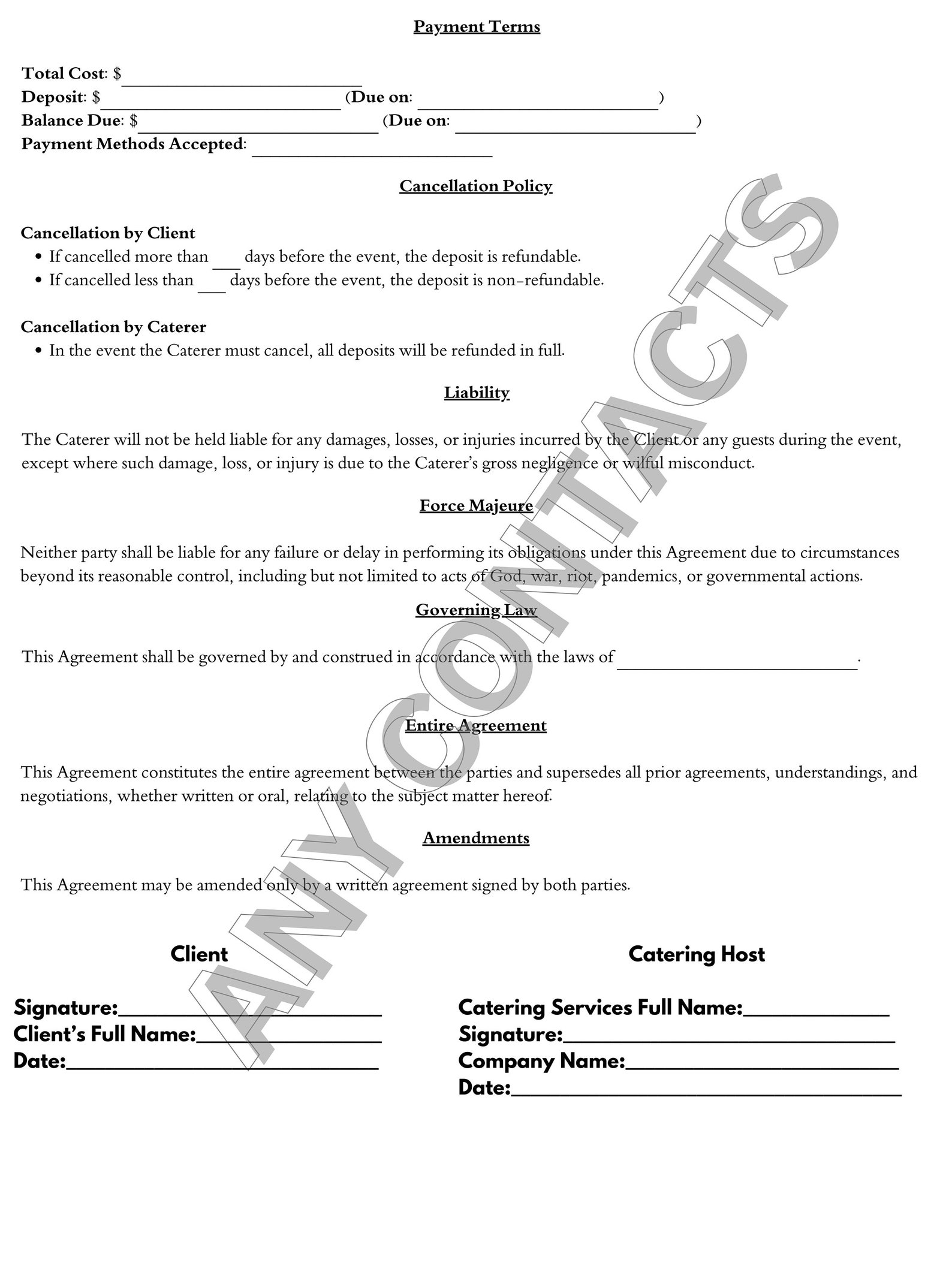 Catering Contract Template. Printable Catering Service Contract ...