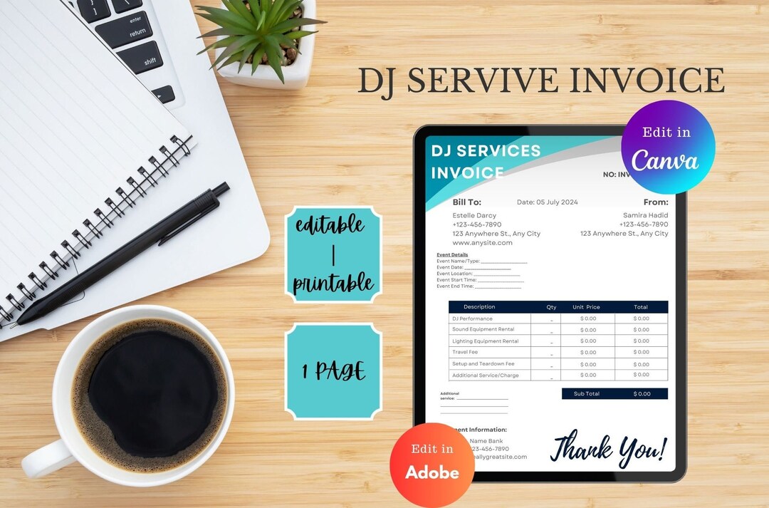 DJ Service Invoice Template PDF. Business Invoice. Invoice PDF ...