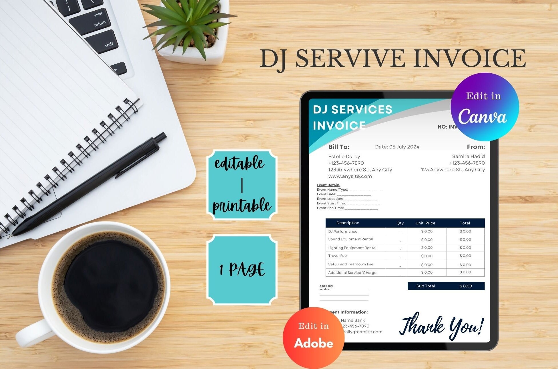 DJ Service Invoice Template PDF. Business Invoice. Invoice PDF ...