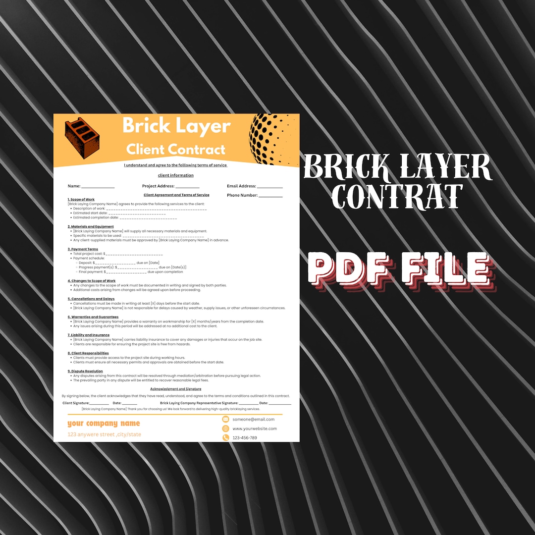 Brick Layer Client Contract Template fill the Blanks - Etsy