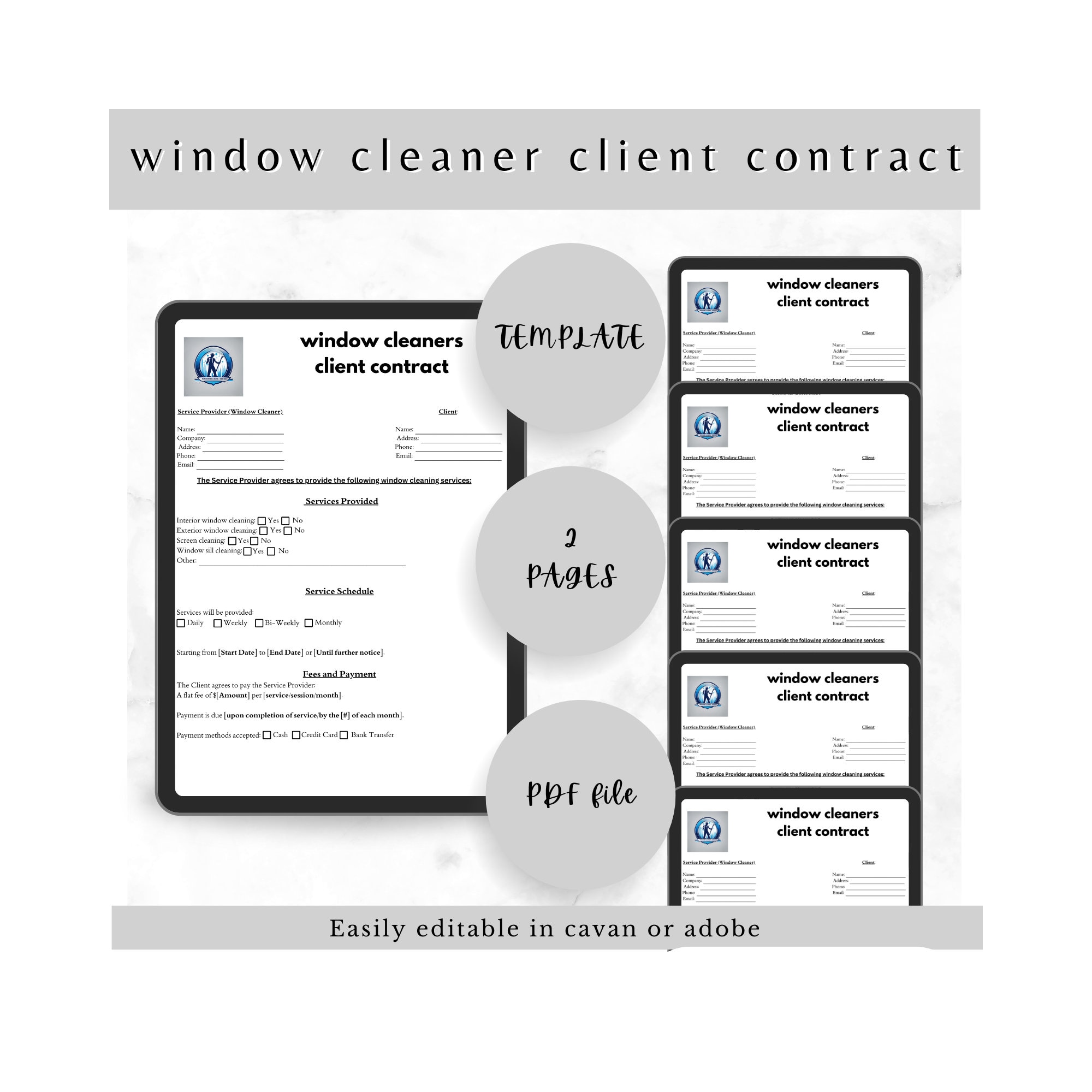 Window Washing Contract, Window Washing Service, Canva Editable ...