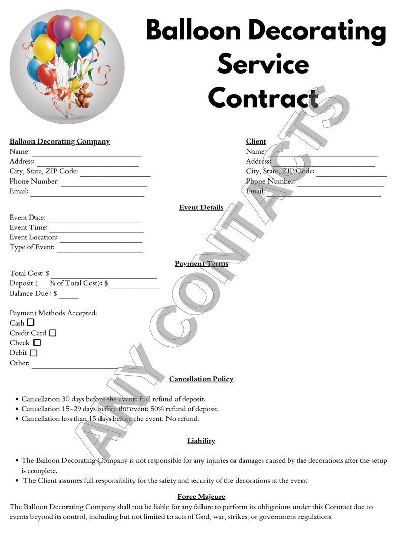 Balloon Contract Template Event Décor Rental Agreement Google Docs ...