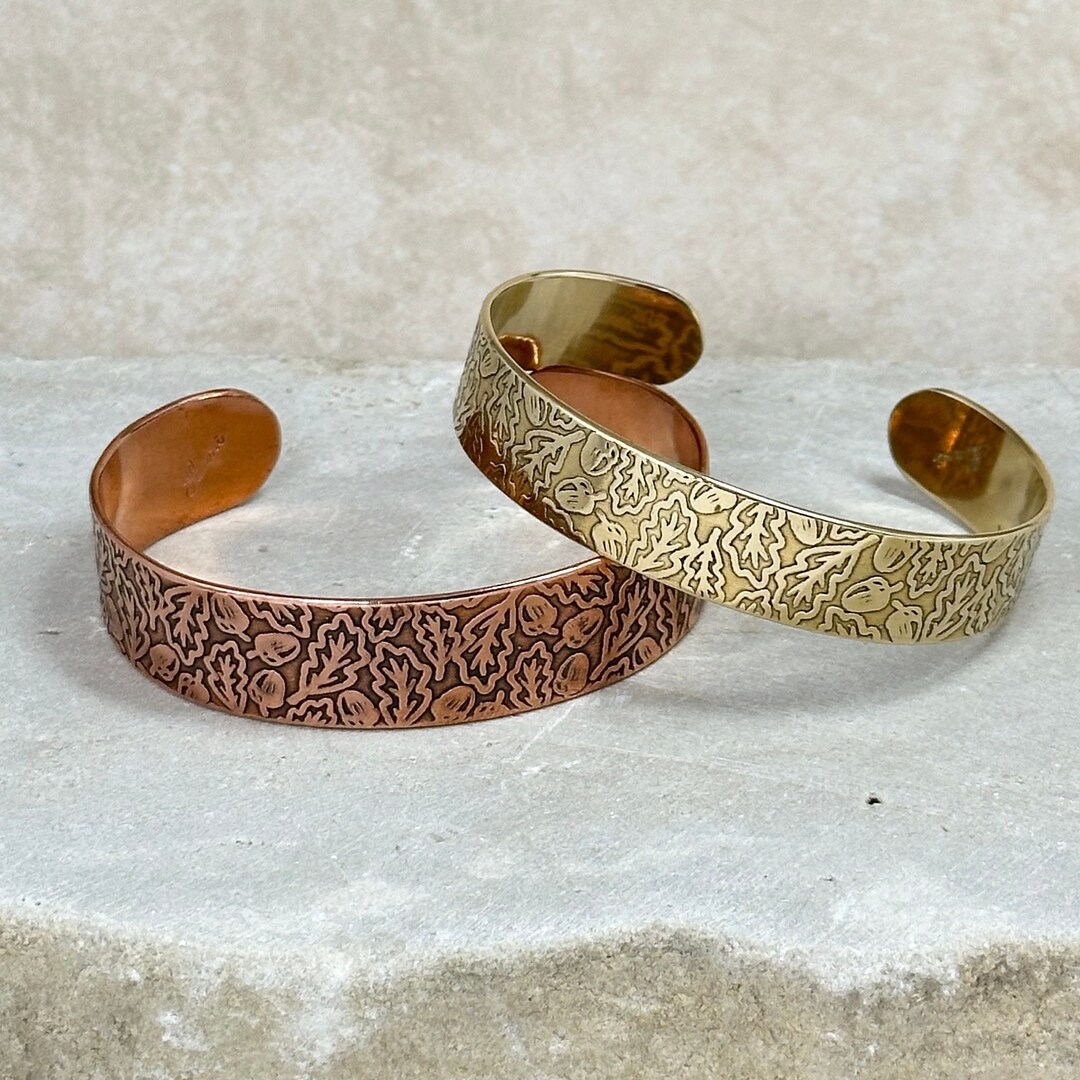 Handmade Oak Leaf & Acorn Cuff Bracelet, Sterling Silver, Copper, Brass ...