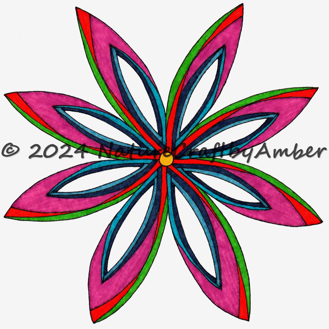 Hand Drawn Colorful Spiral Geometric Flower - Digital Print - Etsy