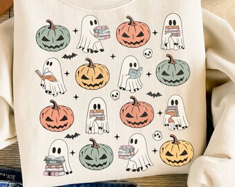 Funny Book Lover Halloween PNG, Cute Ghost Book Nerd, Ghost Halloween ...