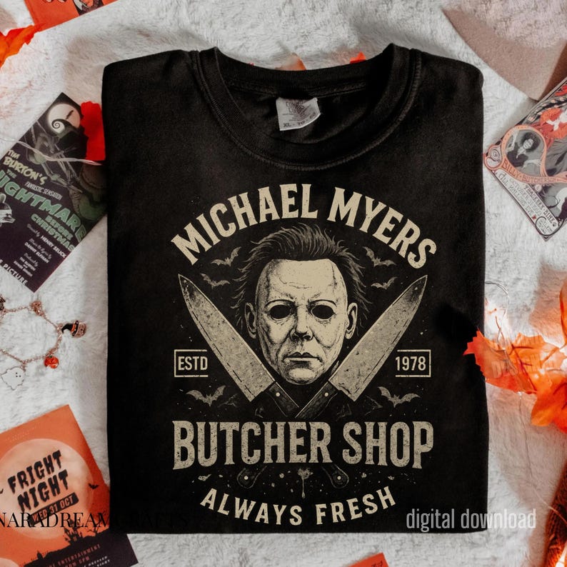 Butcher Shop Horror PNG, Michael Myers Vintage Halloween Shirt PNG ...