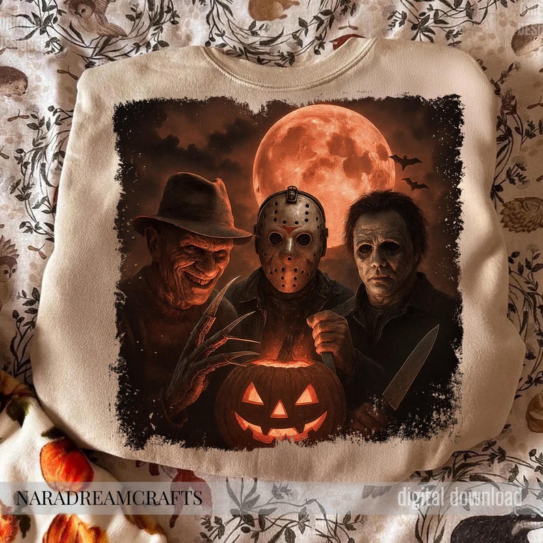 Halloween Horror Trio PNG, 2025 Scary Movie Sublimation, Full Moon ...