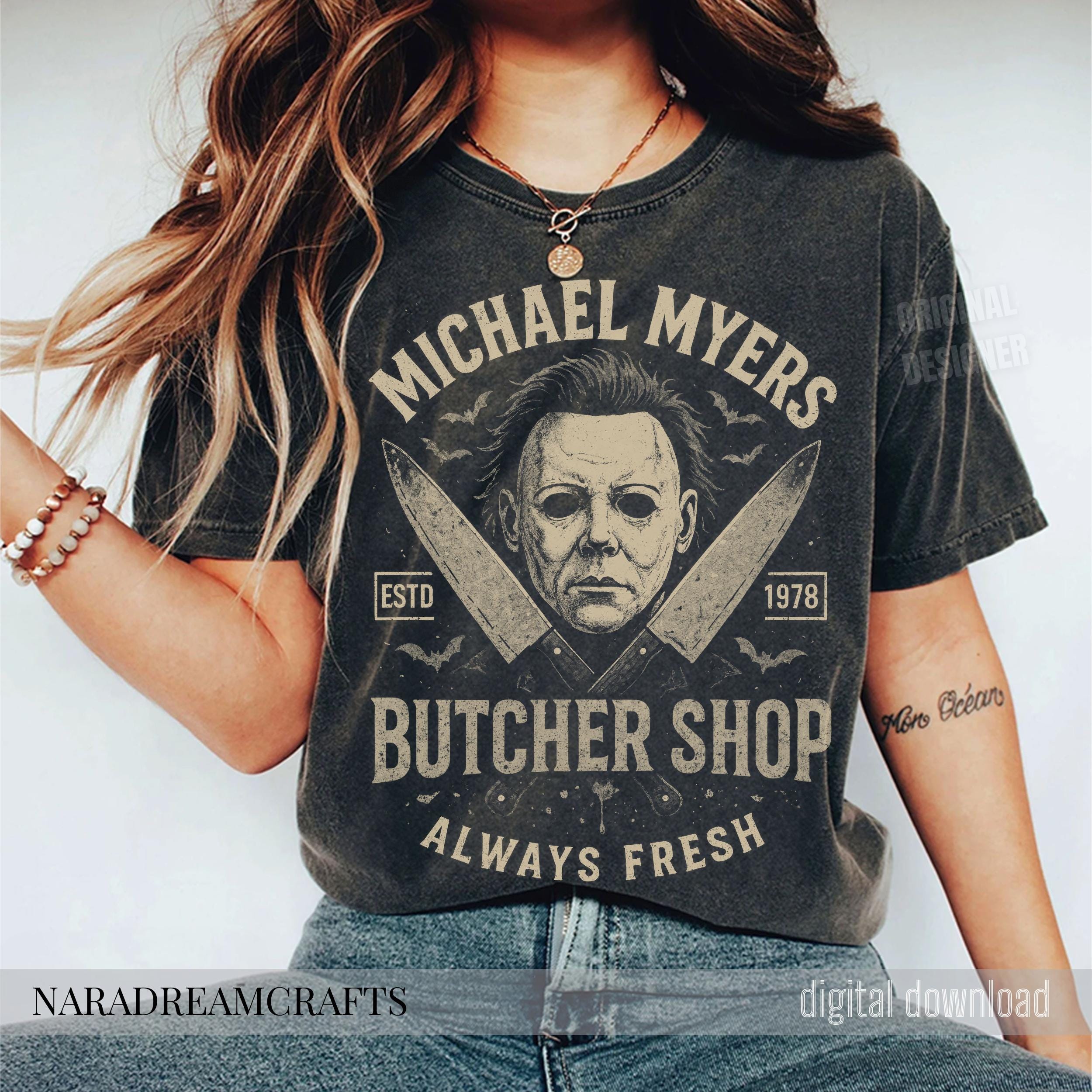 Butcher Shop Horror PNG, Michael Myers Vintage Halloween Shirt PNG ...