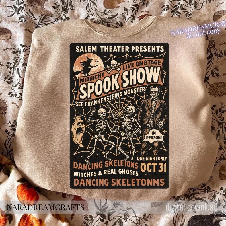 Spook Show Png, Vintage Halloween Theater Poster Shirt Design, Dancing ...