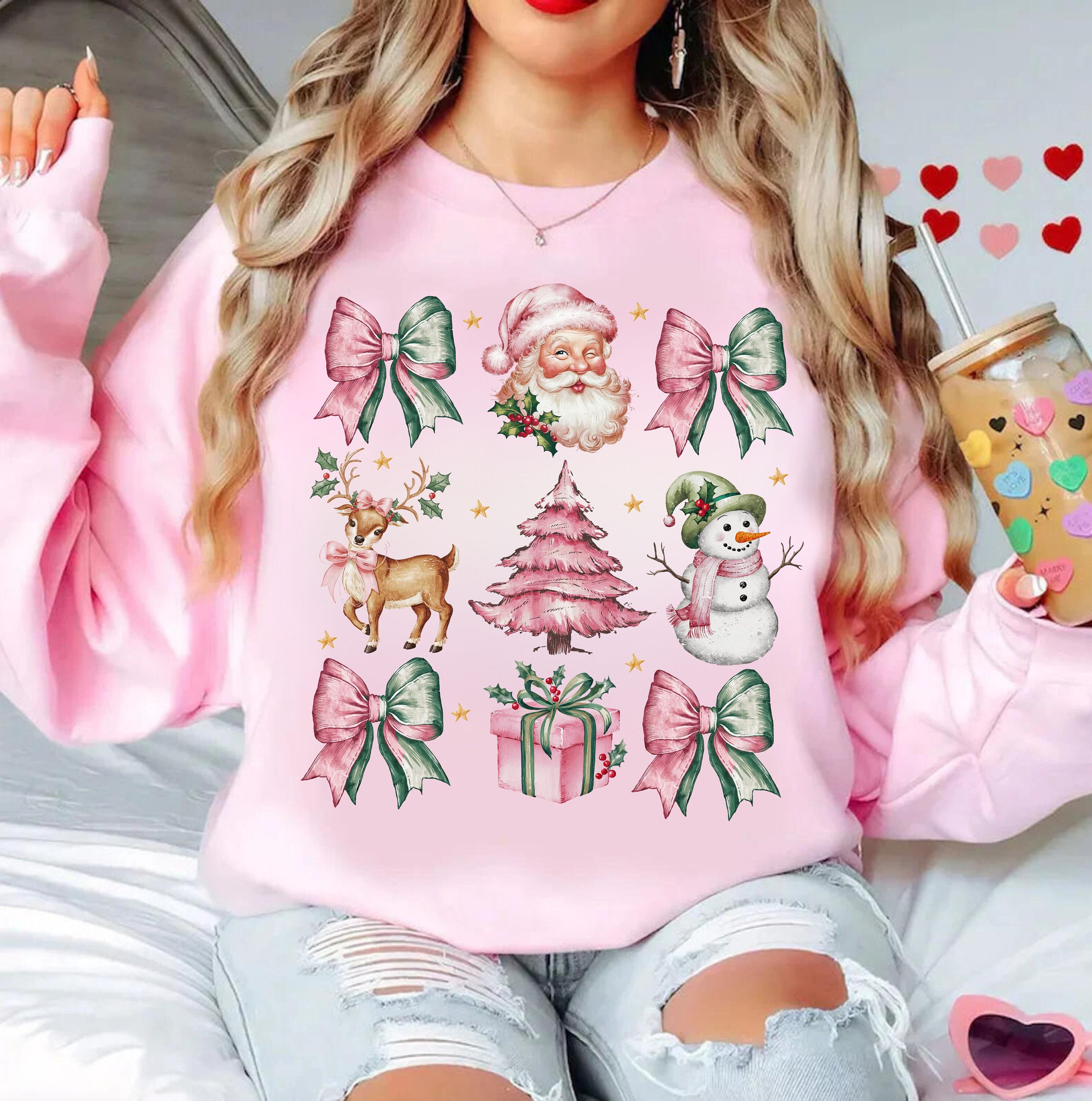 Coquette Pink Christmas PNG | Pink Bow Christmas Png | Trendy Santa Png ...