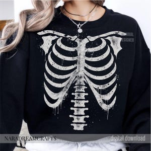 Skeleton Rib Cage PNG, Grunge Halloween Shirt Design, Spine Bone ...