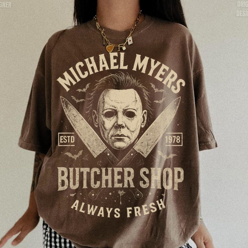 Butcher Shop Horror PNG, Michael Myers Vintage Halloween Shirt PNG ...