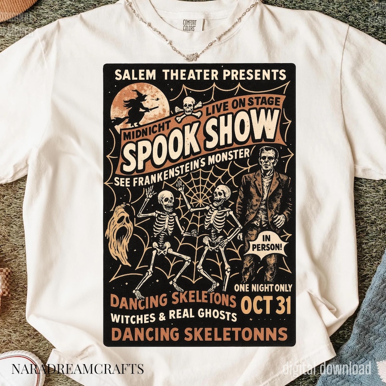 Spook Show Png, Vintage Halloween Theater Poster Shirt Design, Dancing ...