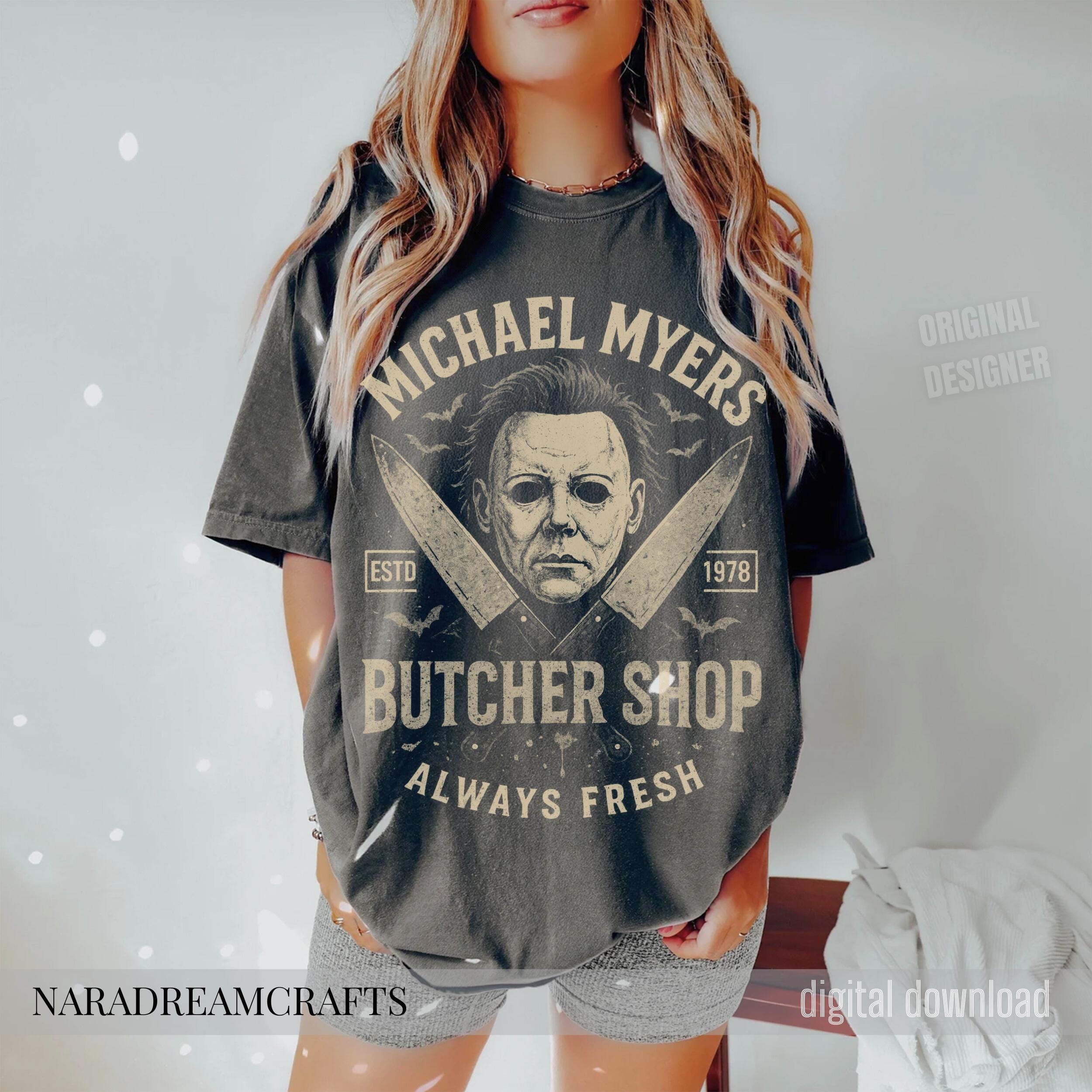 Butcher Shop Horror PNG, Michael Myers Vintage Halloween Shirt PNG ...