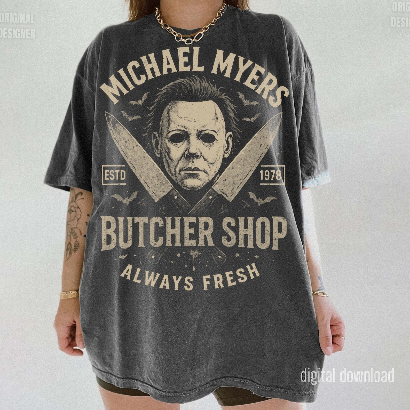 Butcher Shop Horror PNG, Michael Myers Vintage Halloween Shirt PNG ...